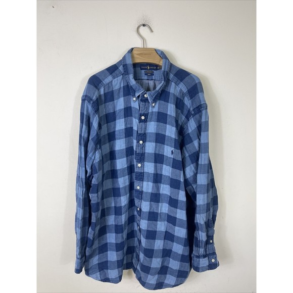 Polo Ralph Lauren | Shirts | Polo Ralph Lauren Mens Big Tall Blue Plaid Flannel Shirt 3xb Rl ...